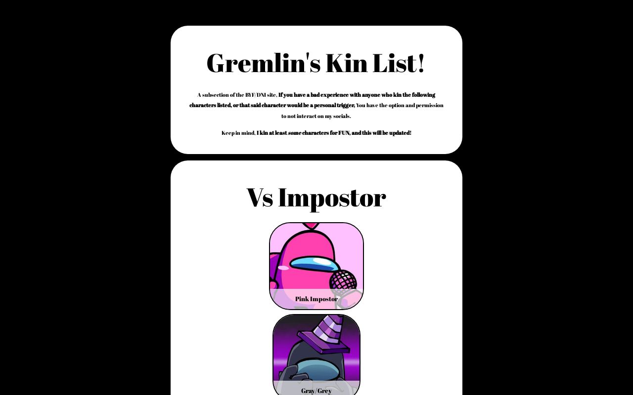 Gremlin's Kin List!